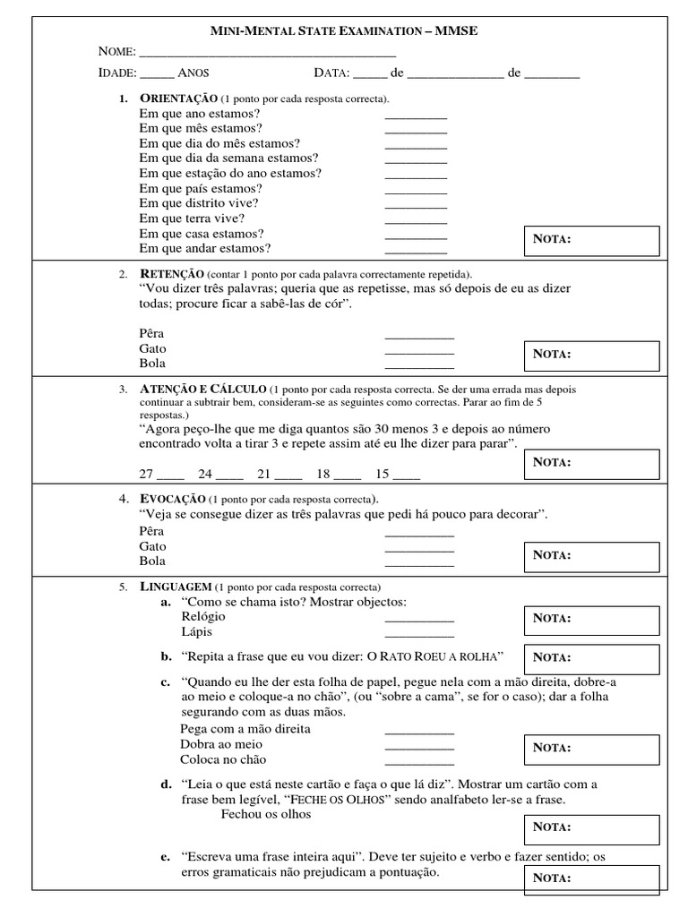 Mini Mental State Examination | PDF