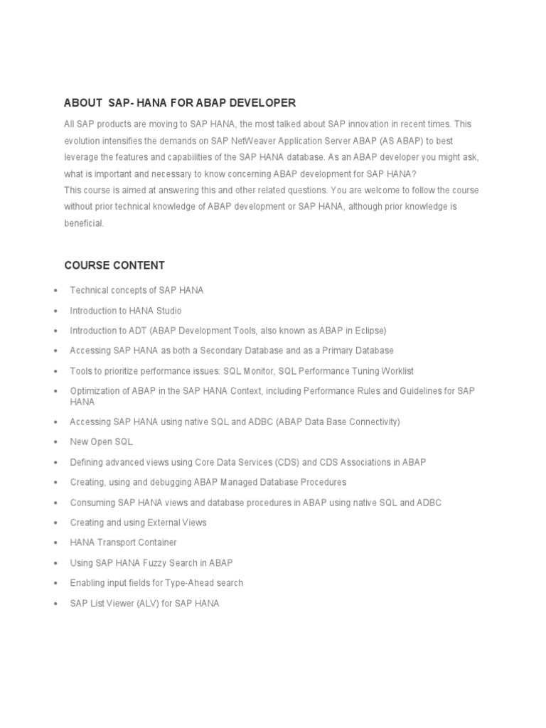 Sap Hana For Abap | PDF