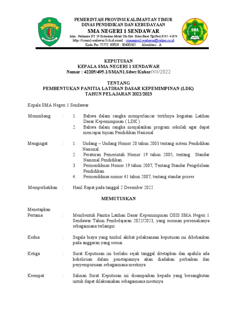 Contoh Surat Keterangan LDK | PDF