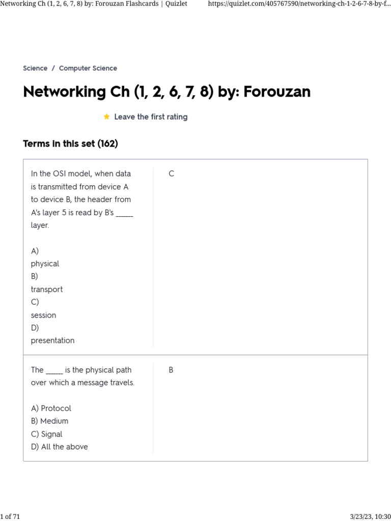 Networking CH (1, 2, 6, 7, 8) By: Forouzan Flashcards - Quizlet | PDF