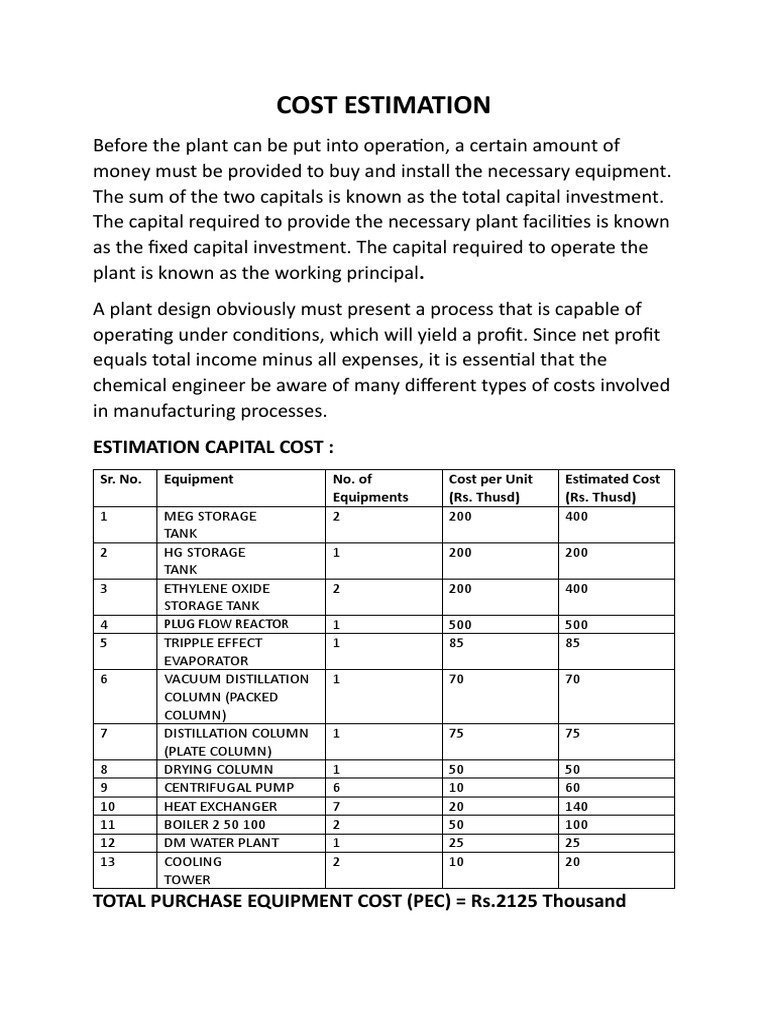 Cost Estimation | PDF | Cost | Fixed Capital
