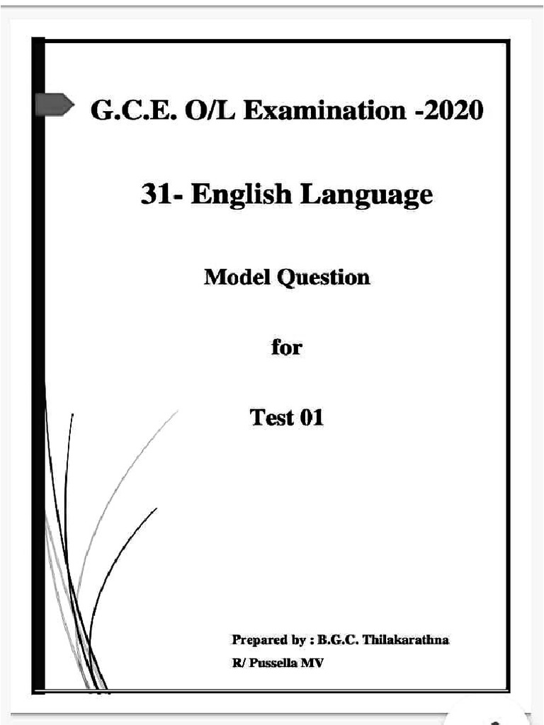 O - L English - Model Questions On Test 1 - 2020 | PDF