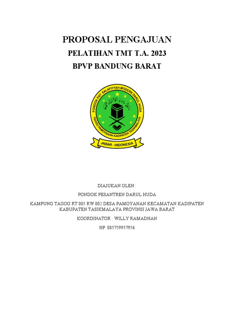 Proposal Pengajuan: Pelatihan TMT T.A. 2023 BPVP Bandung Barat | PDF