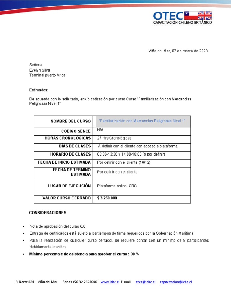 Cotización Curso Omi 4.02 Inchcape 2022 | PDF