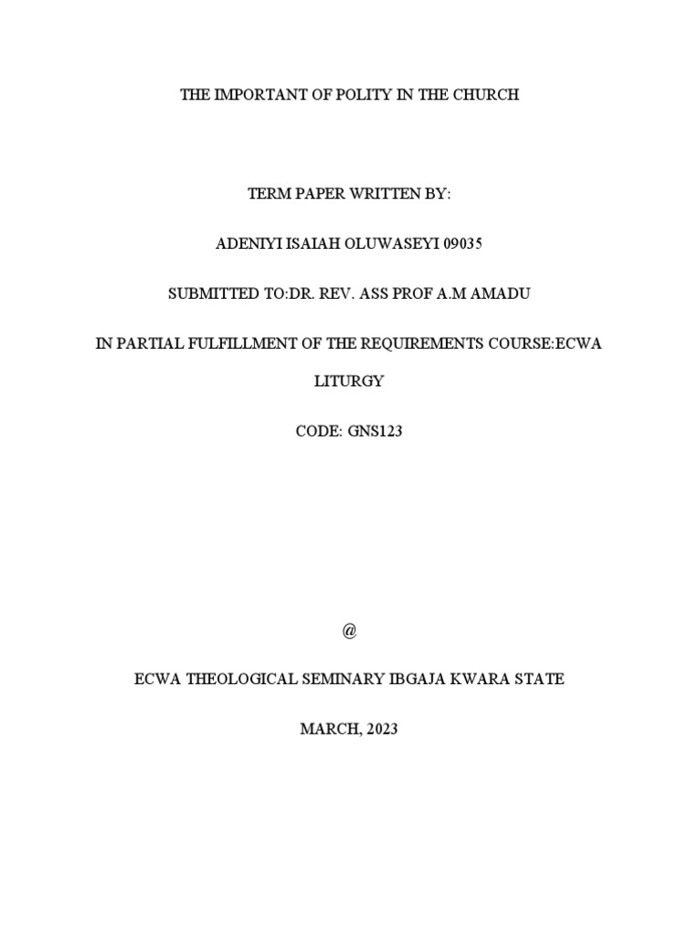 The Important of Polity in The Church | Download Free PDF | Christian ...