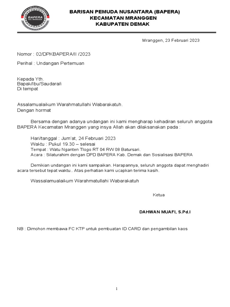 Undangan Bapera | PDF
