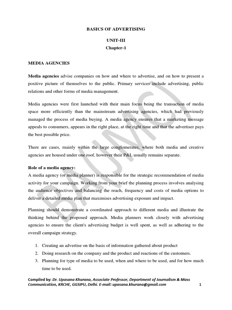 Basics of Advertising Unit-Iii Chapter-1 | PDF | Advertising | Mass Media