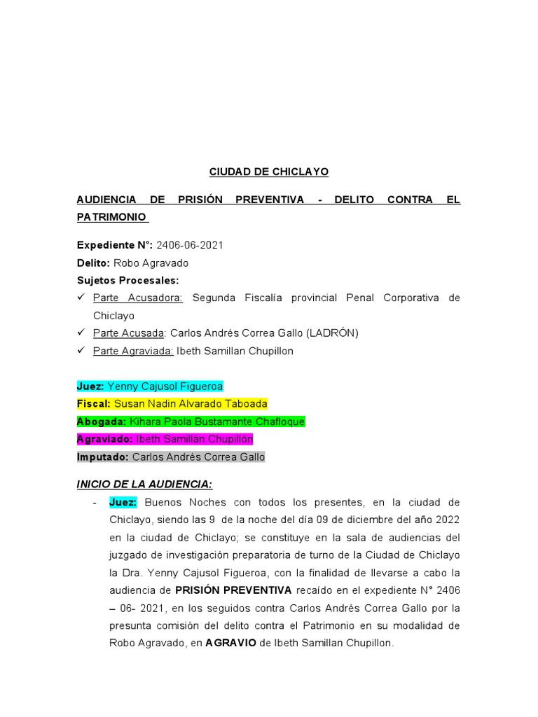 Simulación De Audiencia Pdf Fiscal Robo