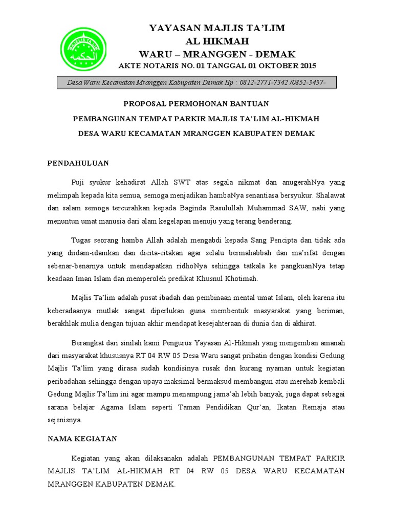 Proposal Majlis Ta'lim | PDF