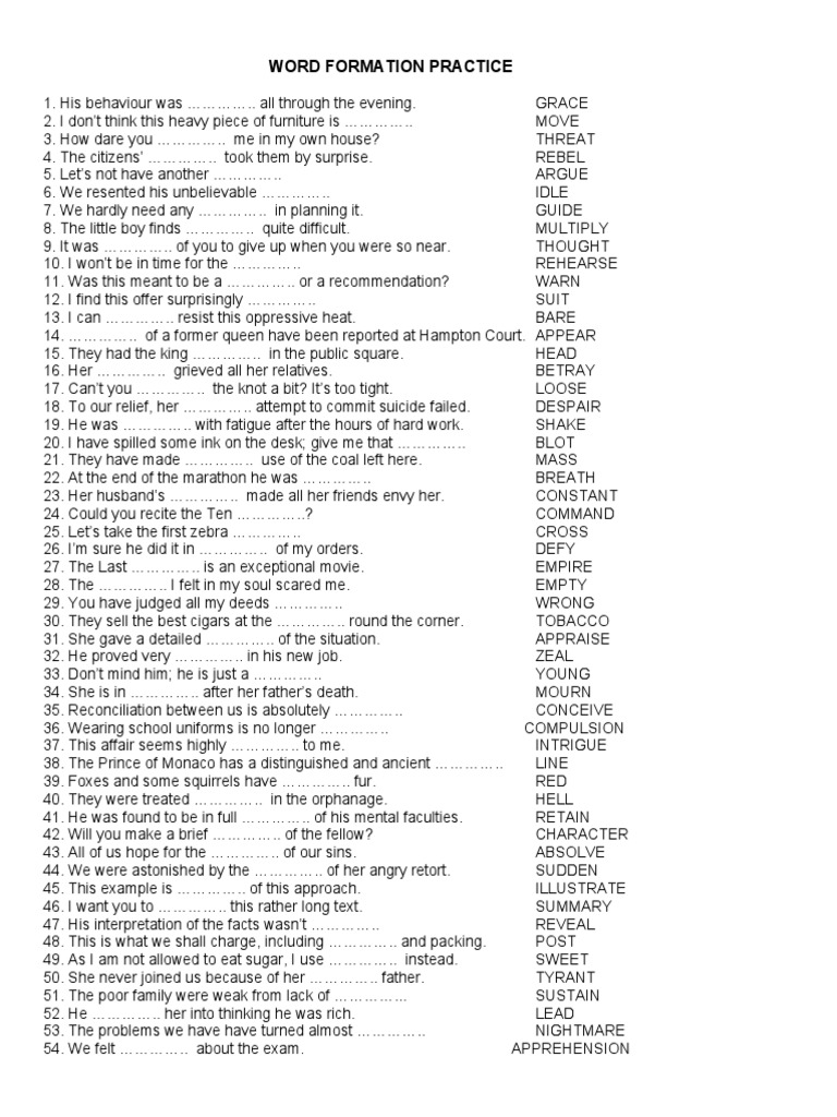 Word Formation Practice | PDF