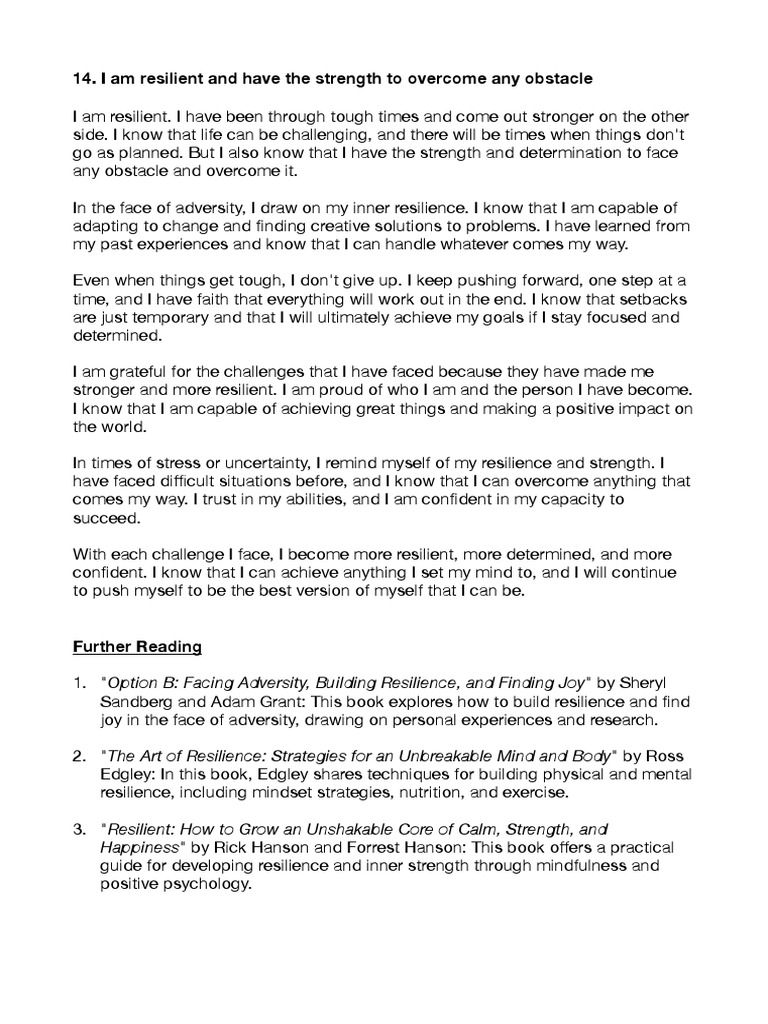 I Am Resilient and Have The Strength To Overcome Any Obstacle | PDF ...