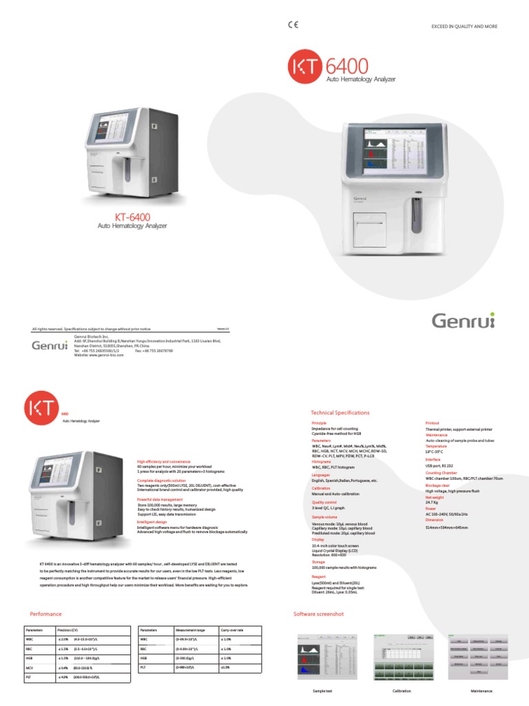 Genrui KT-6400 Hematology Analyzer | PDF | Physical Sciences