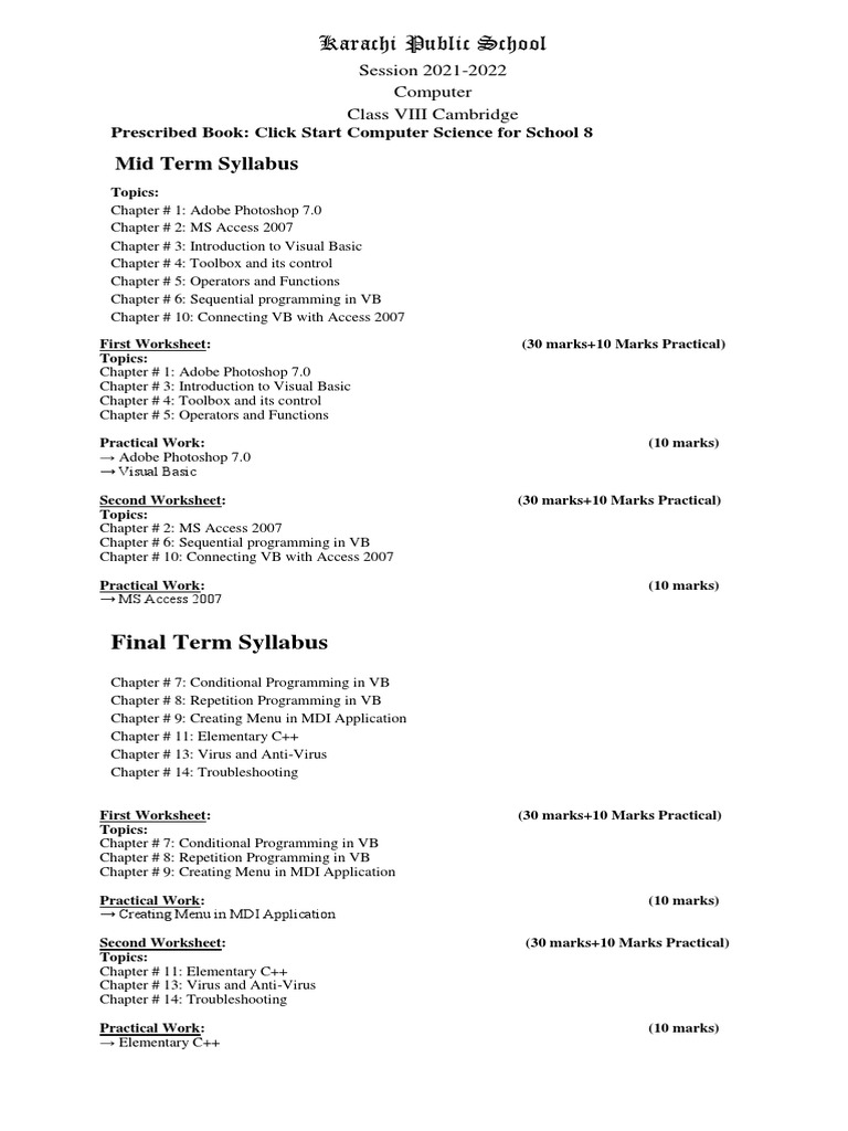 Karachi Public School: Mid Term Syllabus | PDF | Poetry | Hadith