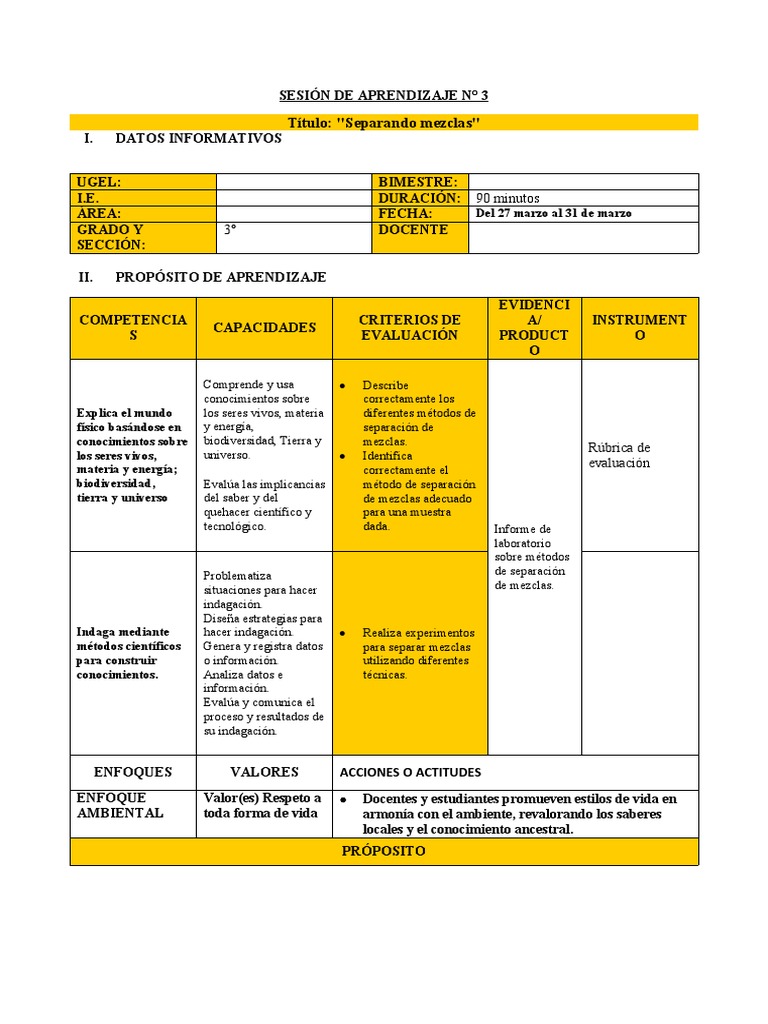 3° - Sesion de Aprendizaje - 3 - Secundaria | PDF | Laboratorios | Evaluación
