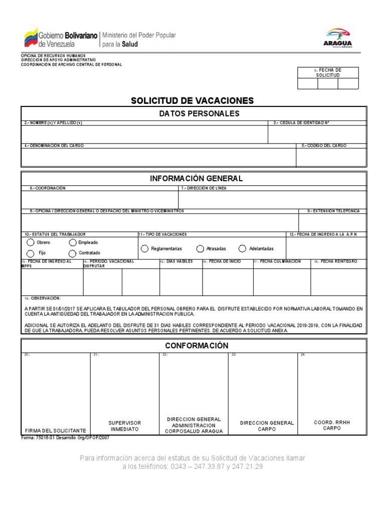 FORMATO DE VACACIONES | PDF
