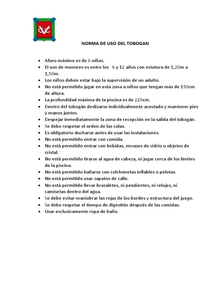 Norma de Uso Del Tobogan | PDF