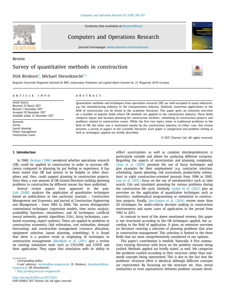 Computers and Operations Research: Dirk Briskorn, Michael Dienstknecht | PDF