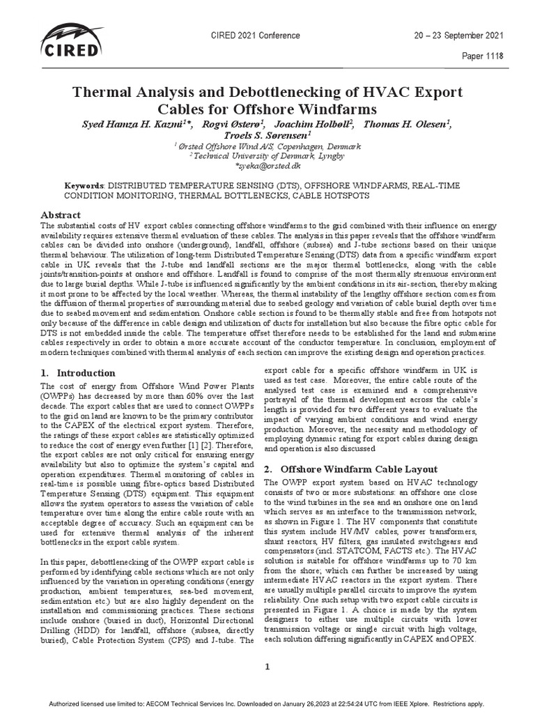 Thermal Analysis and Debottlenecking of HVAC Export Cables For Offshore ...