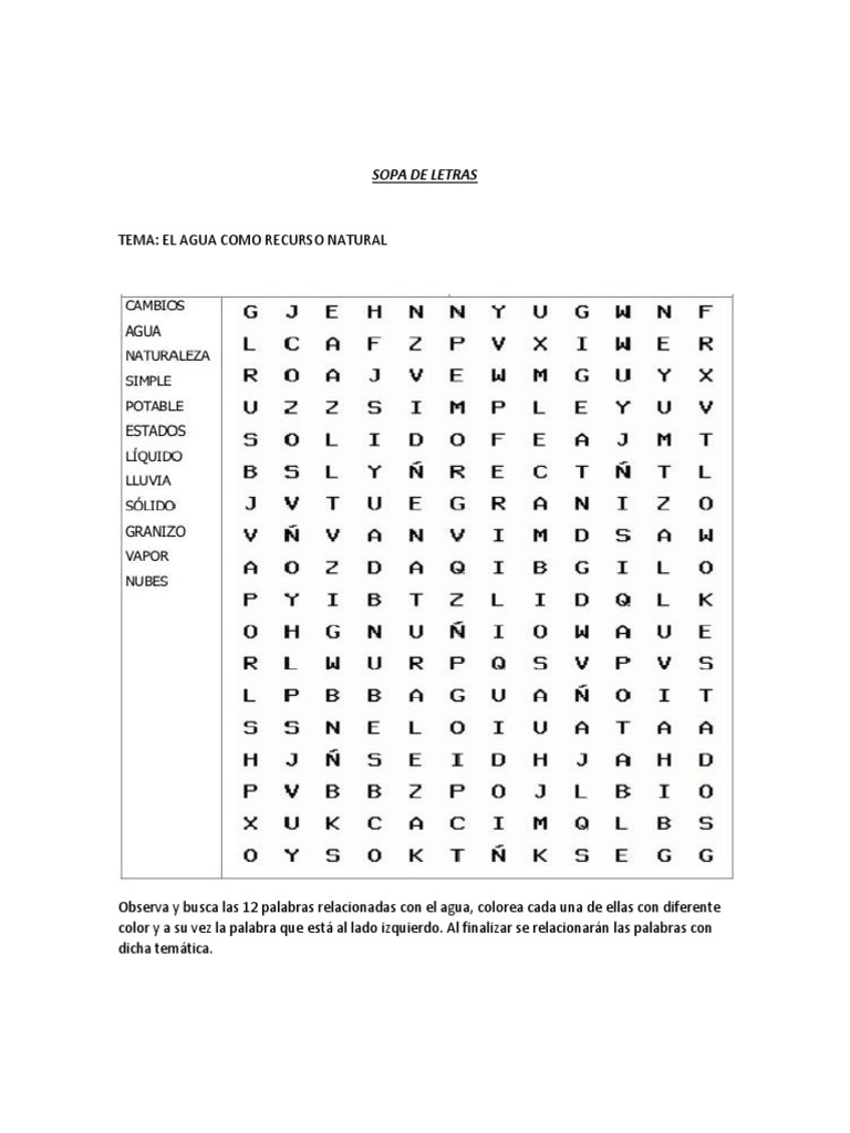 Sopa de Letras - Agua | PDF