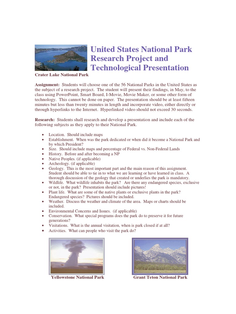 National Parks Research Project | PDF | Earth Sciences | Physical Geography