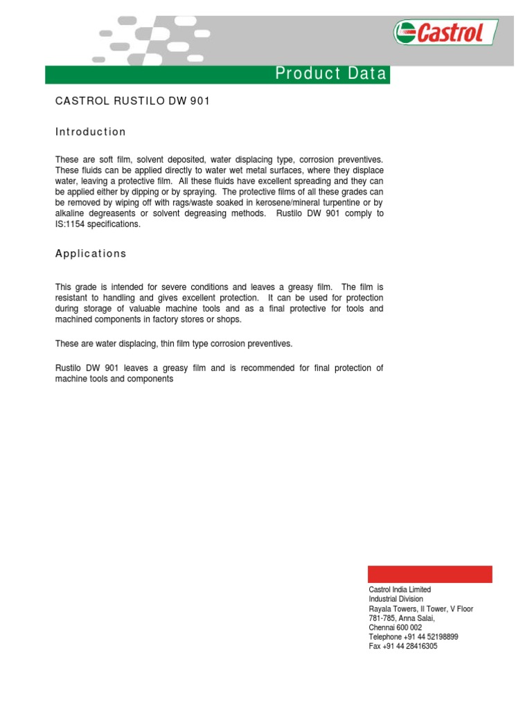Castrol Rustilo DW 901 Product Overview | PDF