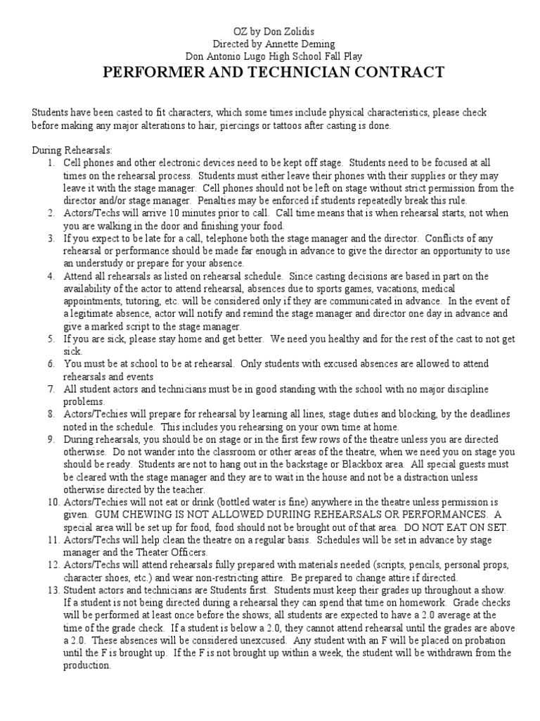 Theatre Contract | PDF | Language Arts & Discipline