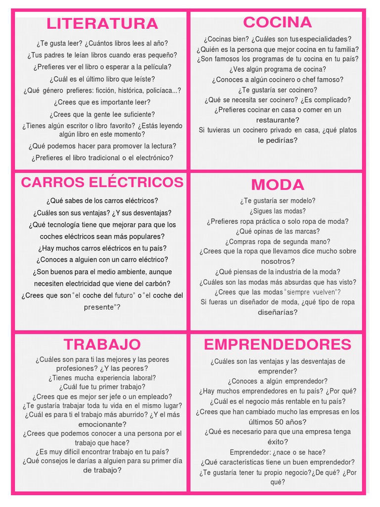 Tarjetas Conversacic3b3n1 | PDF | Estereotipos | Iniciativa empresarial