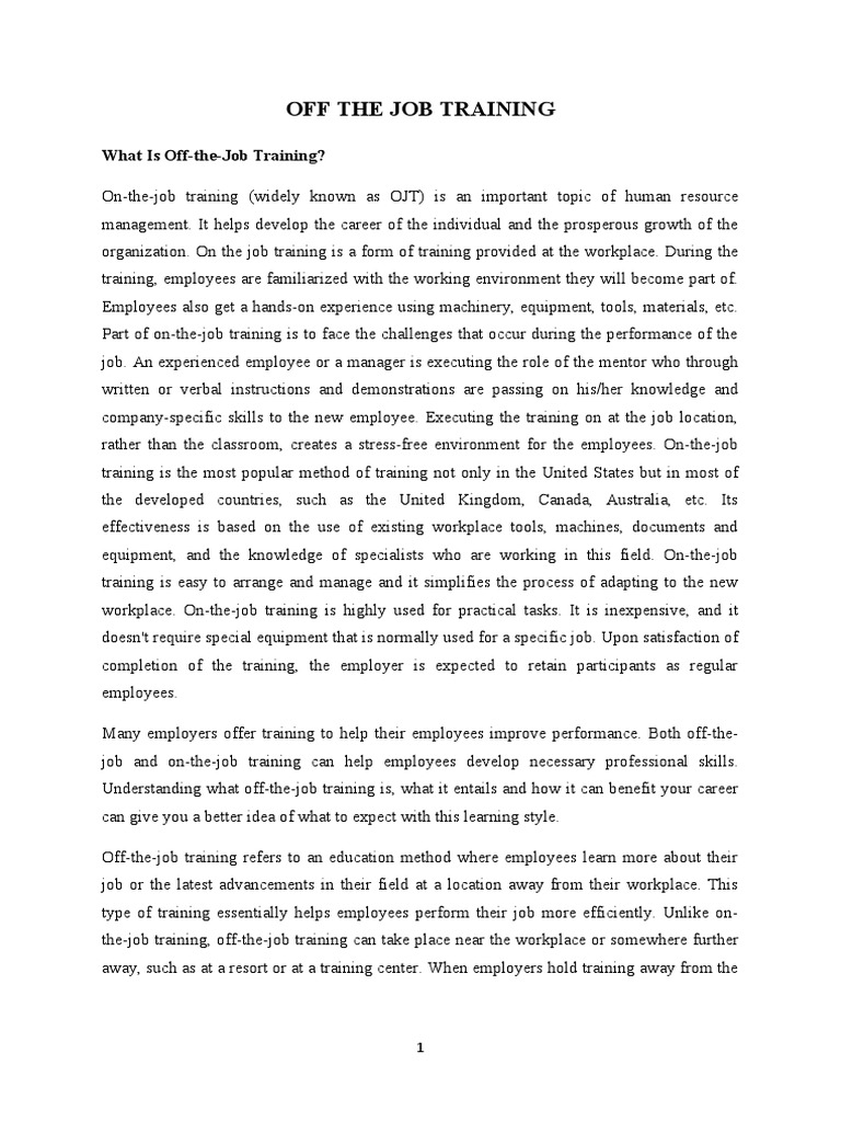 Off The Job Training | PDF | Cognitive Science | Behavior Modification