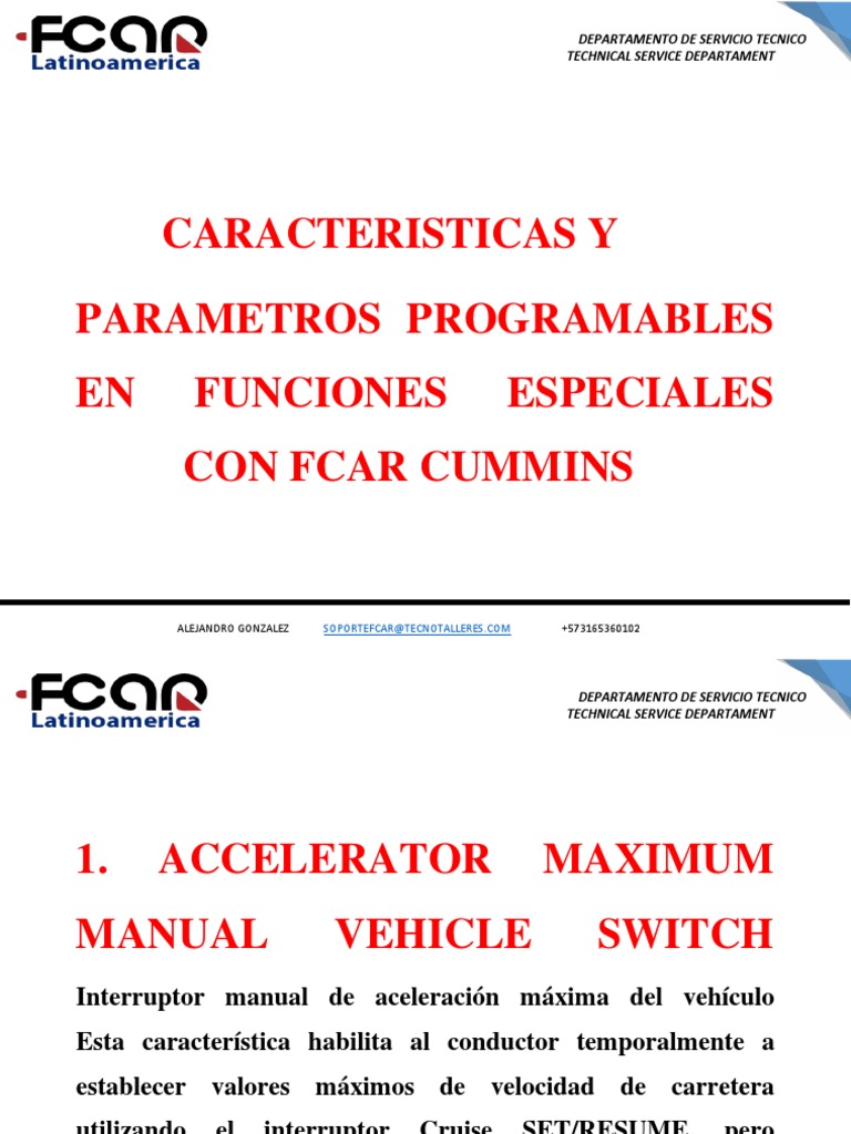 Funciones Especiales CUMMINS FCAR | PDF | Acelerador | Embrague