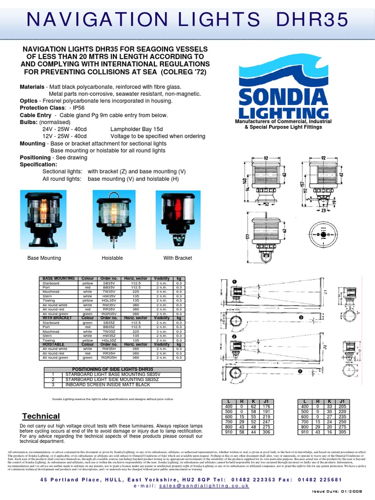 Specifications And Installation Instructions For Dhr35 Navigation Lights Compliant With Colreg