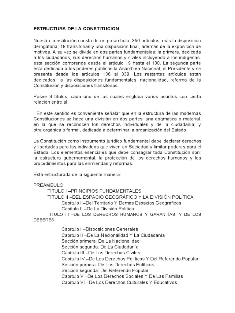 ESTRUCTURA DE LA CONSTITUCION | PDF | Ejecutivo (gobierno) | Constitución