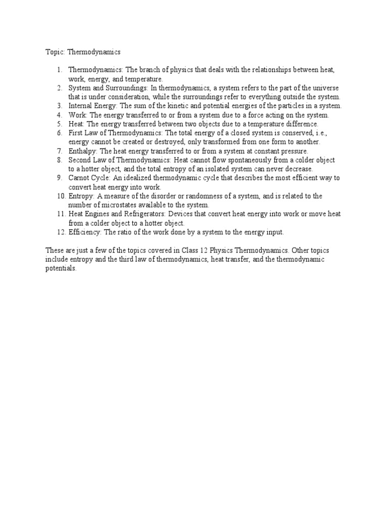 Class 12 Thermodynamics | PDF