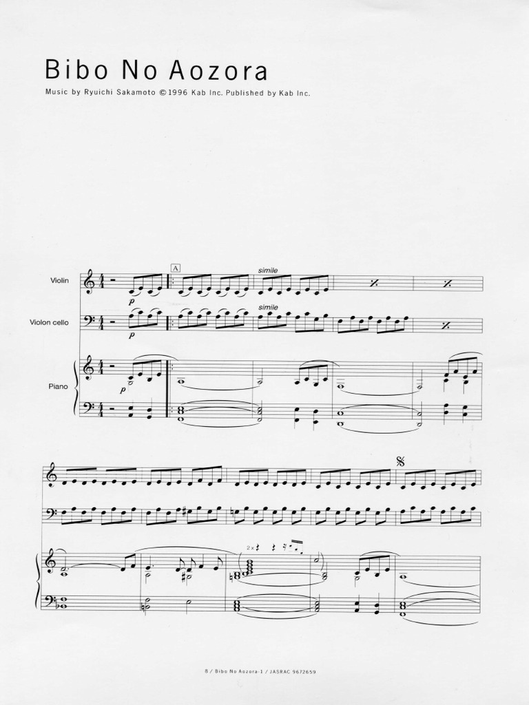 (Sheet Music Trio Score) Ryuichi Sakamoto - Bibo No Aozora | PDF