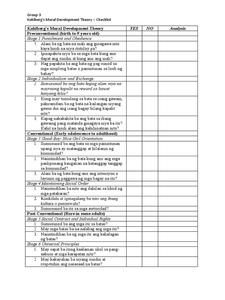 Moral Development Checklist | PDF