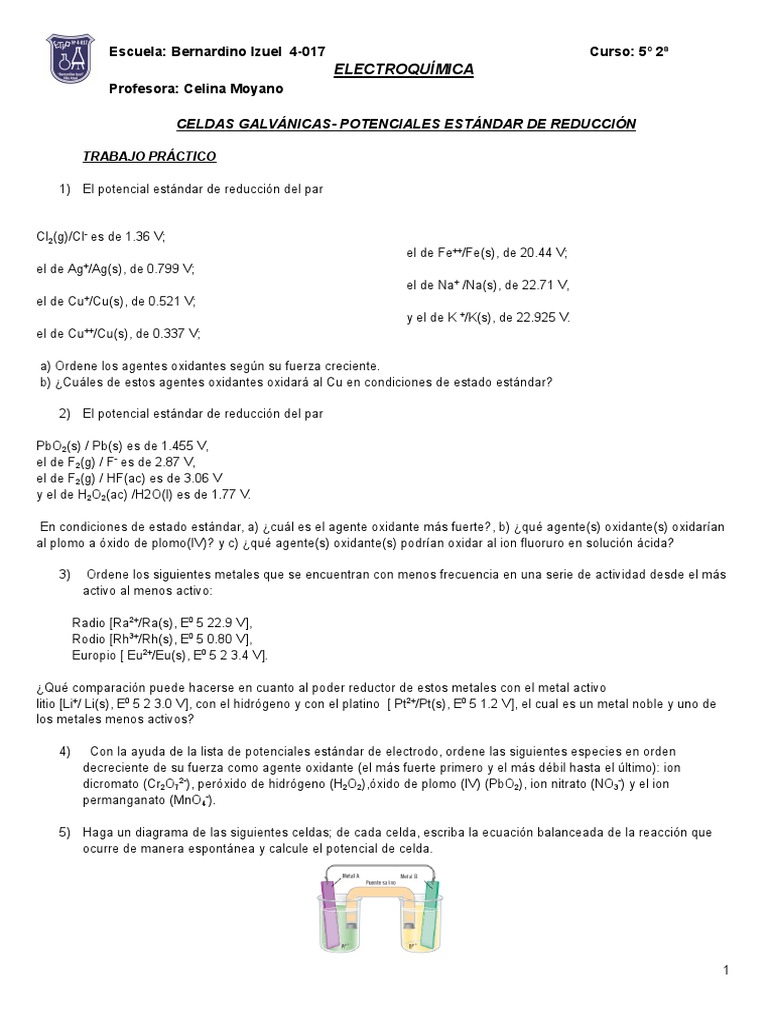 Trabajo Práctico Potenciales de Reducción | PDF | Electrodo | Redox