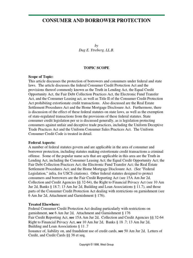 Consumer and Borrower Protection: Topic Scope Scope of Topic | PDF ...