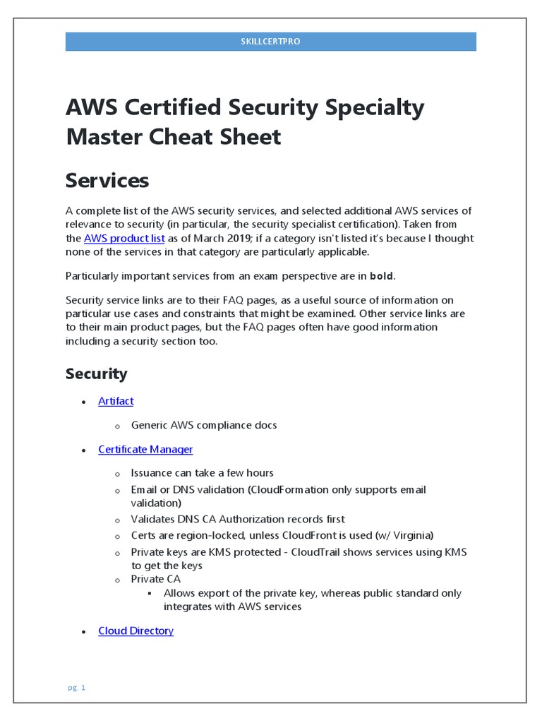 AWS Certified Security Specialty Master Cheat Sheet | PDF | Databases | Transport Layer Security