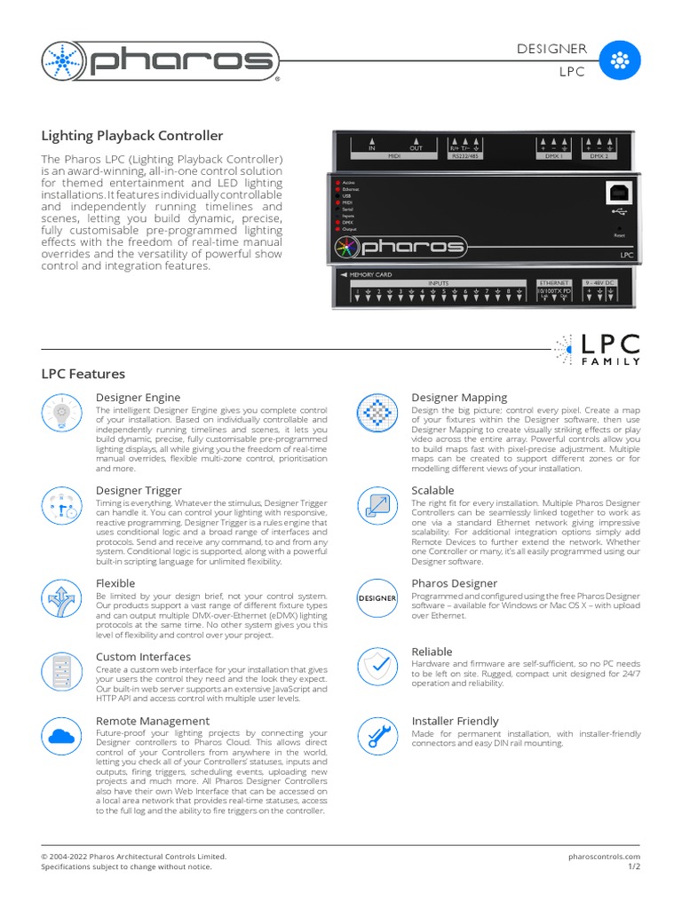 Pharos Designer LPC Datasheet | PDF