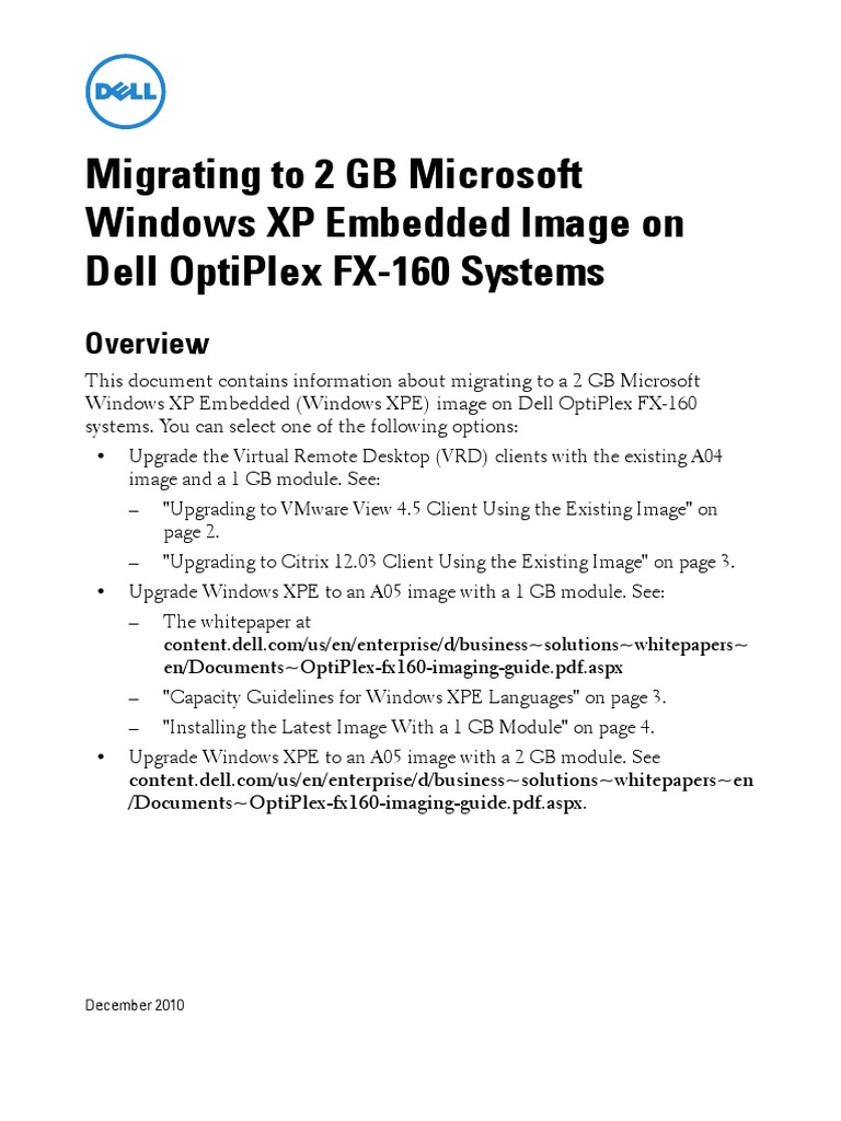 Migrating To 2 GB Microsoft Windows XP Embedded Image On Dell Optiplex Fx-160 Systems | PDF ...