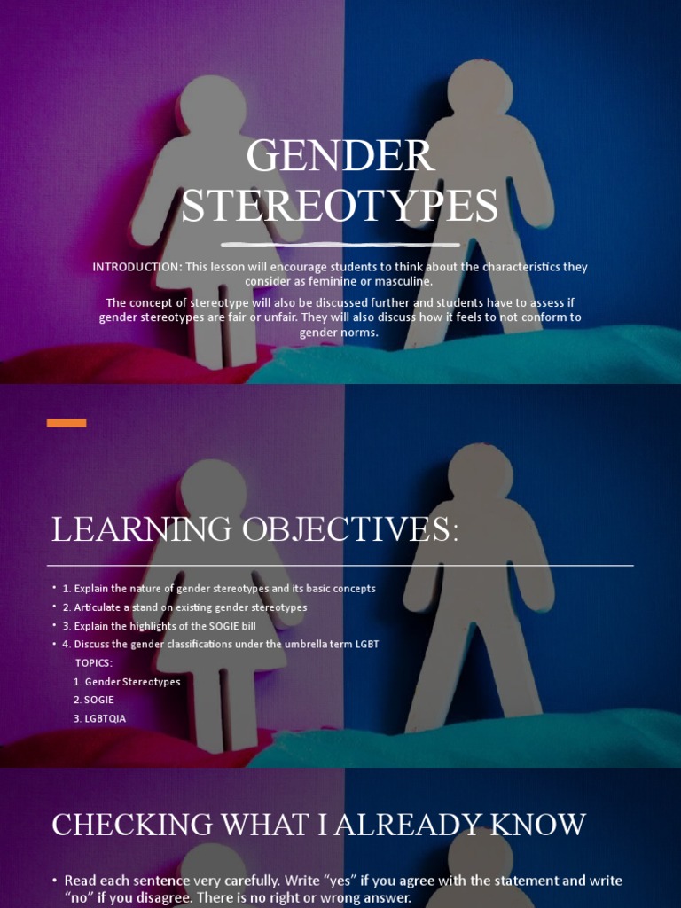 Gender Stereotype 1 | PDF | LGBTQIA+ Studies | Lgbt