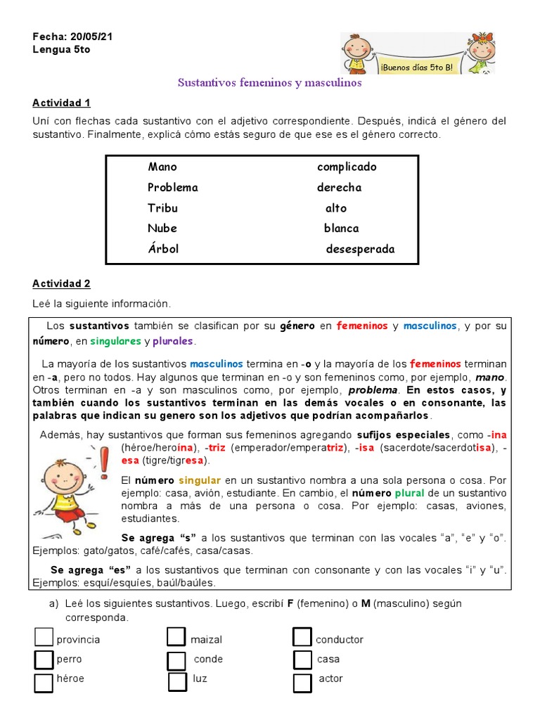 Género y Número de Sustantivos | PDF | Sustantivo | Adjetivo