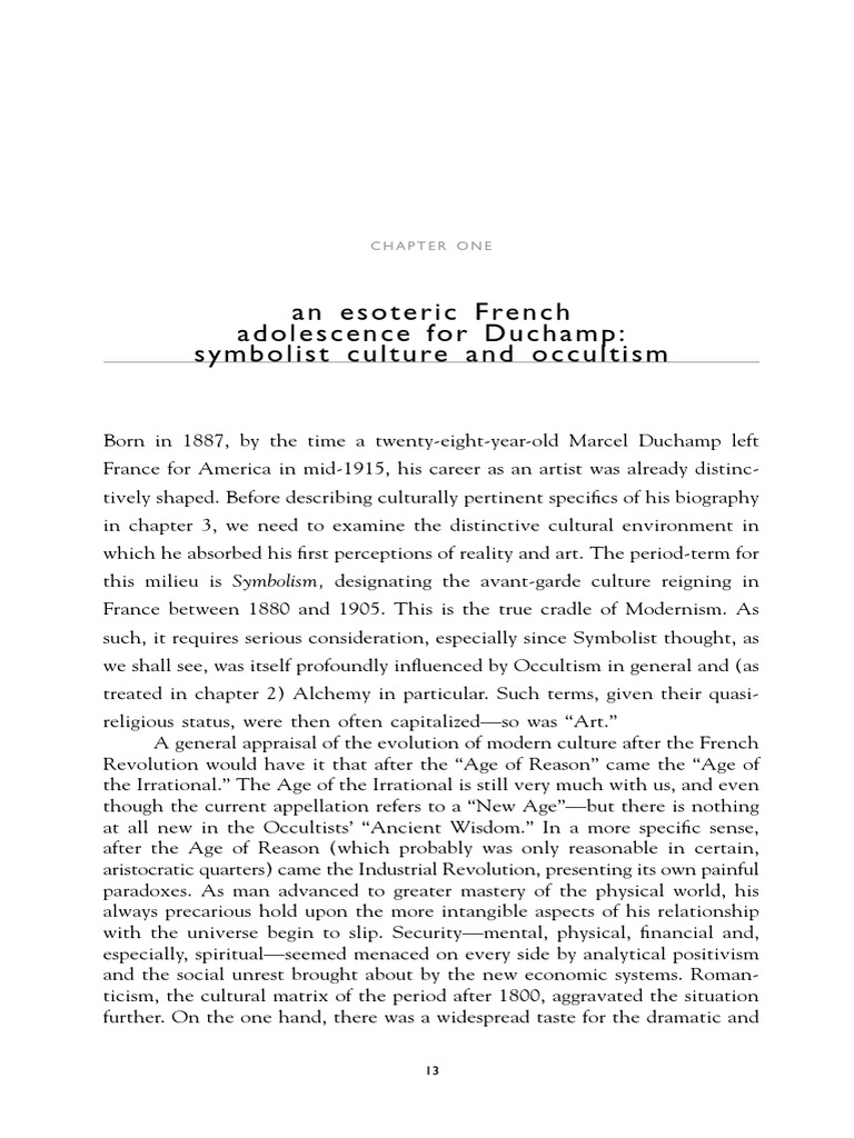 An Esoteric French Adolescence For Duchamp: Symbolist Culture and ...