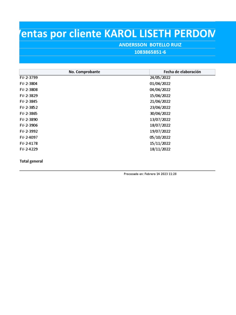 Ventas Por Cliente Karol Liseth Perdomo Manchola: Andersson Botello ...
