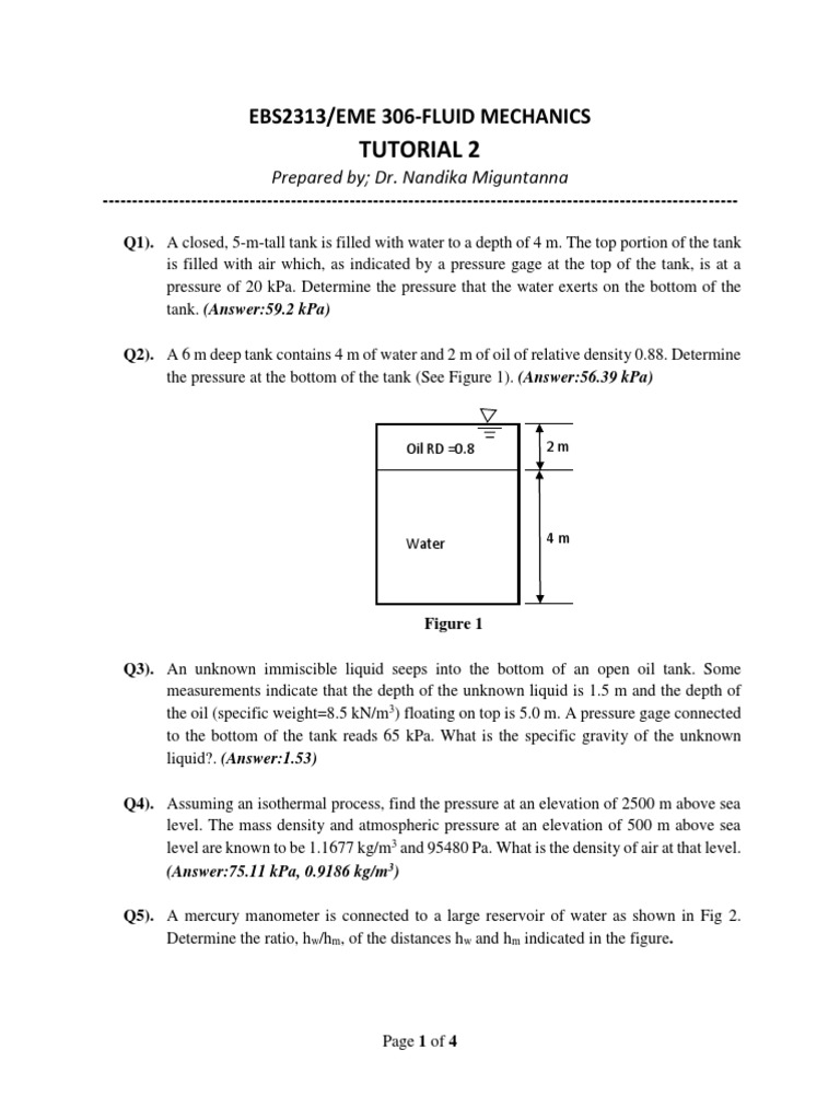 Tutorial 2 | PDF | Pressure | Pressure Measurement