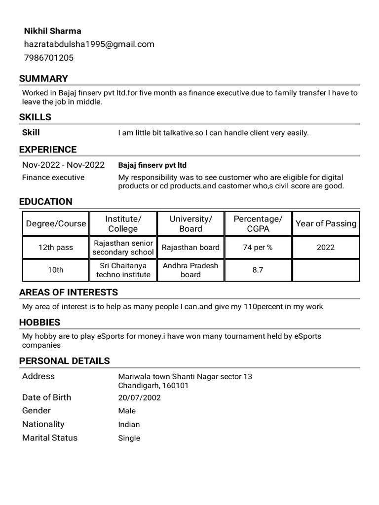 Resume Resume Format1 | PDF