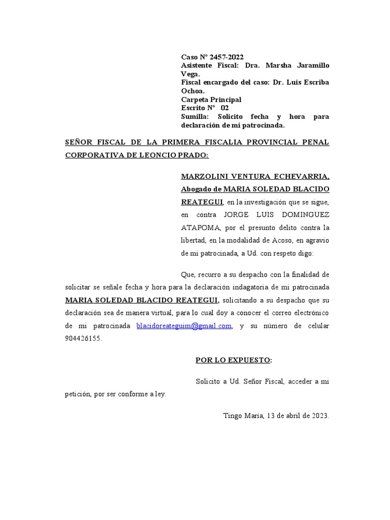 Solicitud de Declaración Virtual por Acoso | PDF