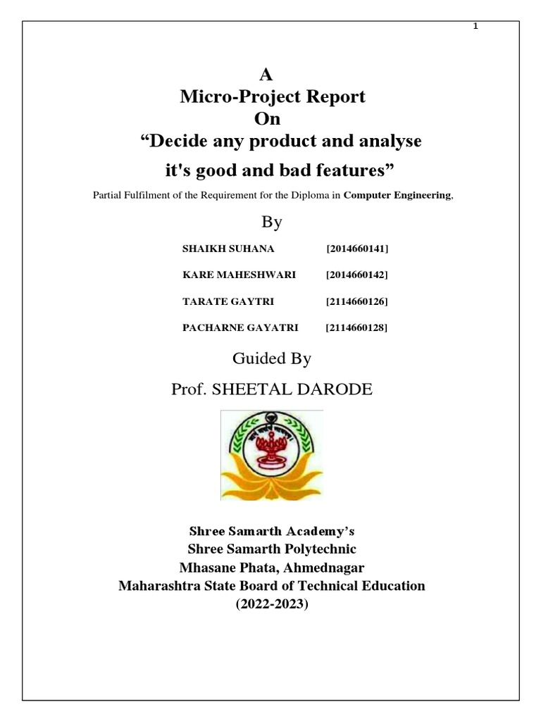 A Micro-Project Report On "Decide Any Product and Analyse It's Good and Bad Features" | PDF ...