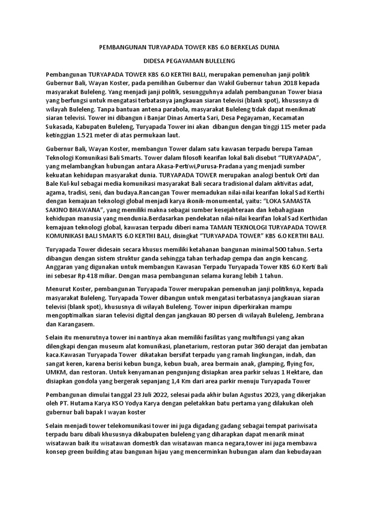 Pembangunan Turyapada Tower KBS 6.0 | PDF | Sains & Matematika | Teknologi & Rekayasa