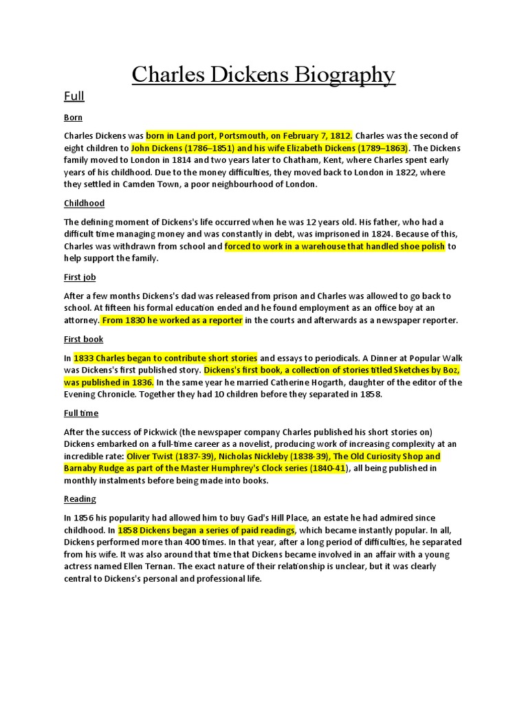 Charles Dickens Biography | PDF