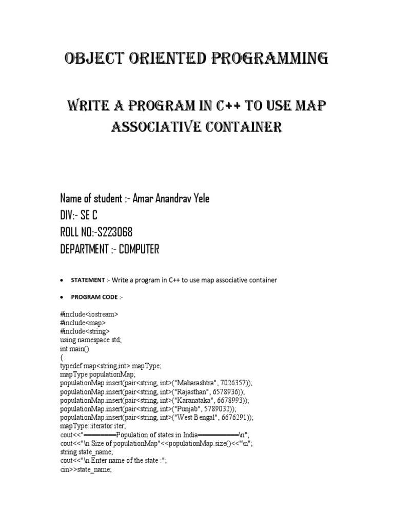 Map Associative CPP Assignment | PDF